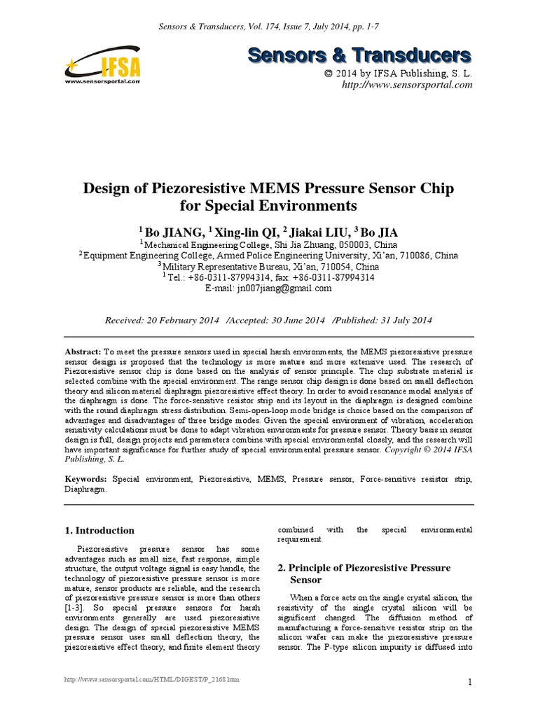 Design of Piezoresistive MEMS Pressure Sensor Chip | PDF | Sensor ...