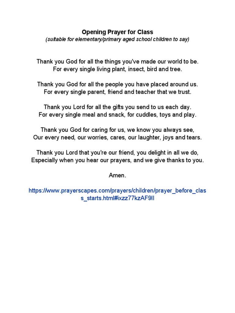 Opening Prayer For Class | PDF
