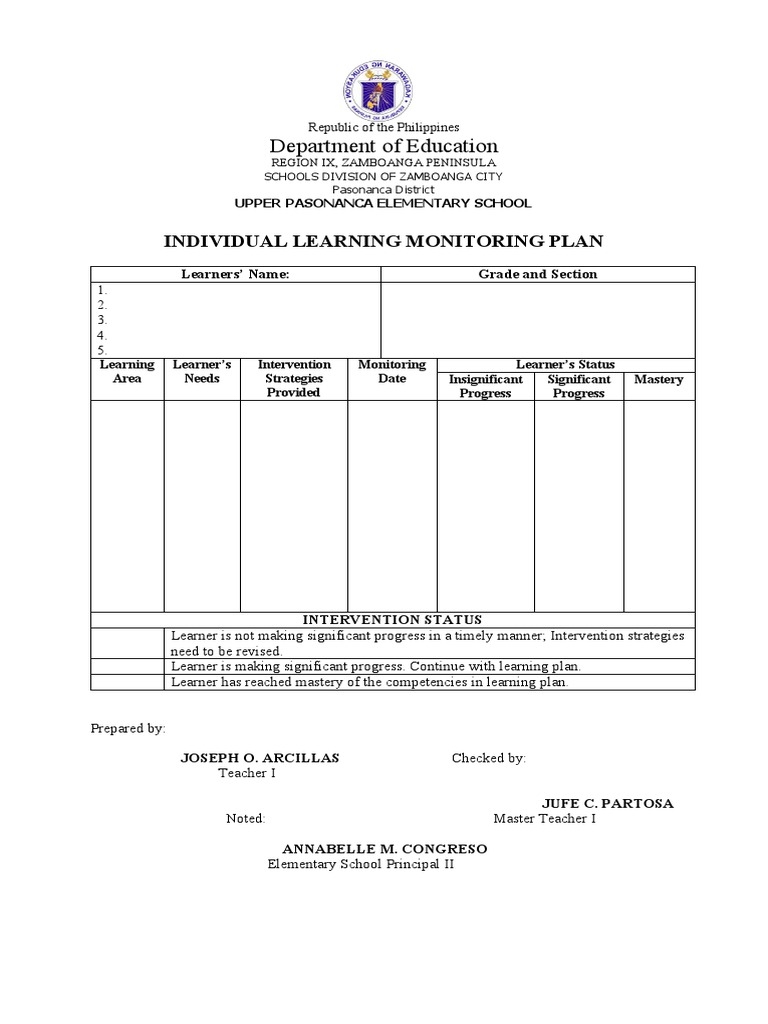 Individual Learning Monitoring Plan | PDF