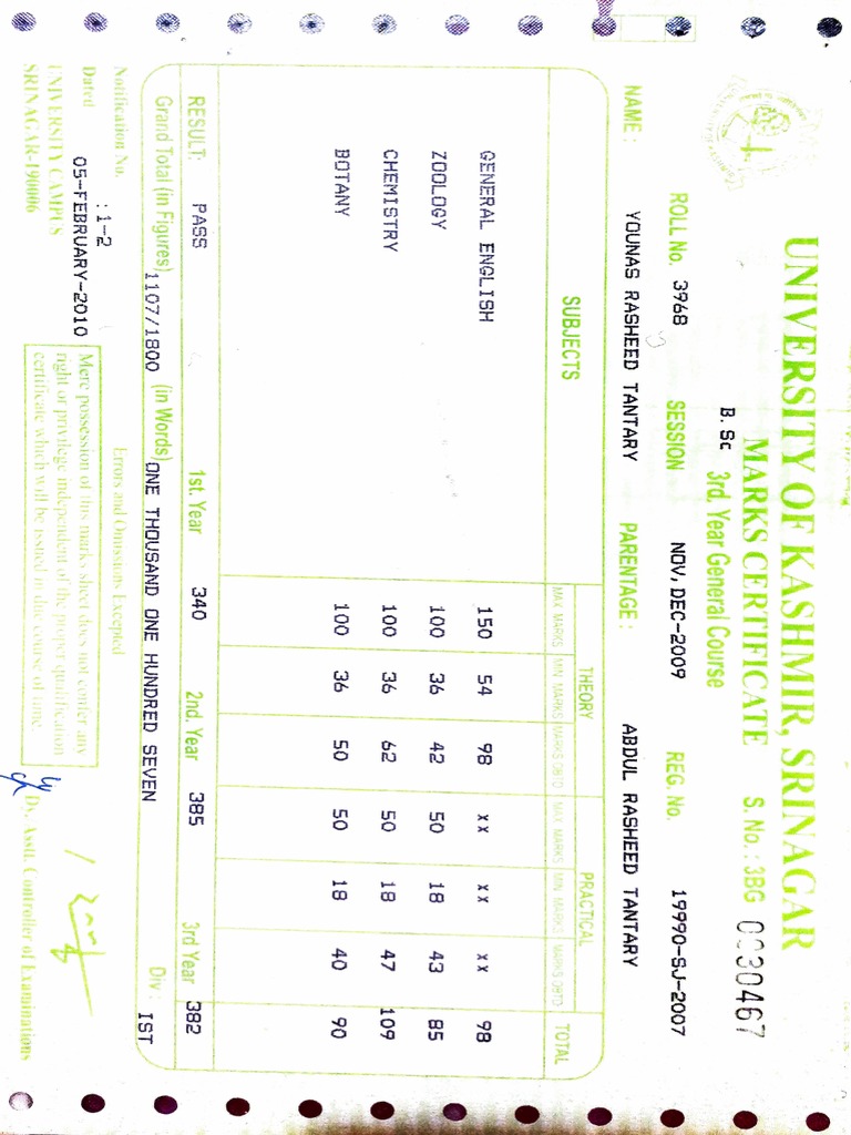 Bachelor's Marksheet Final | PDF