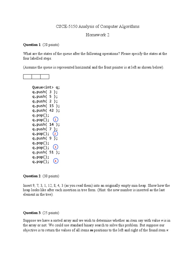 CSCE-5150 Analysis of Computer Algorithms Homework 2: Question 1. (20 Points) | PDF