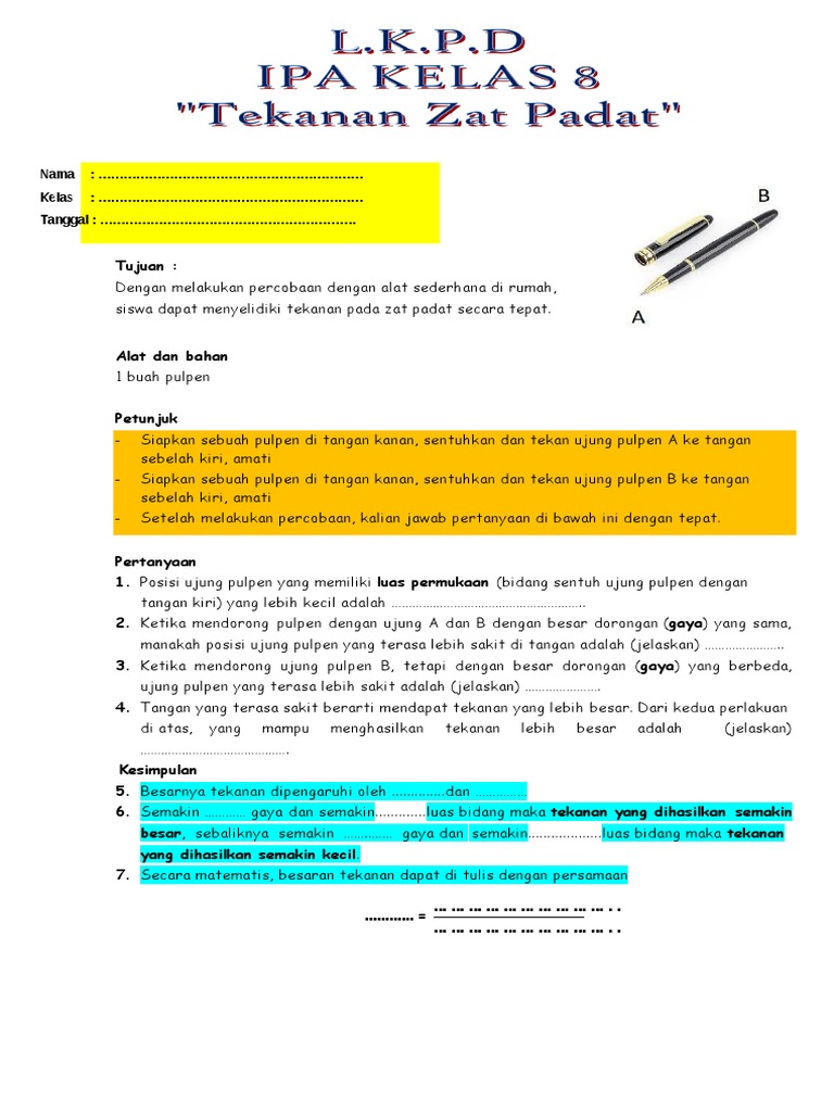 LKPD Tekanan Zat Padat | PDF