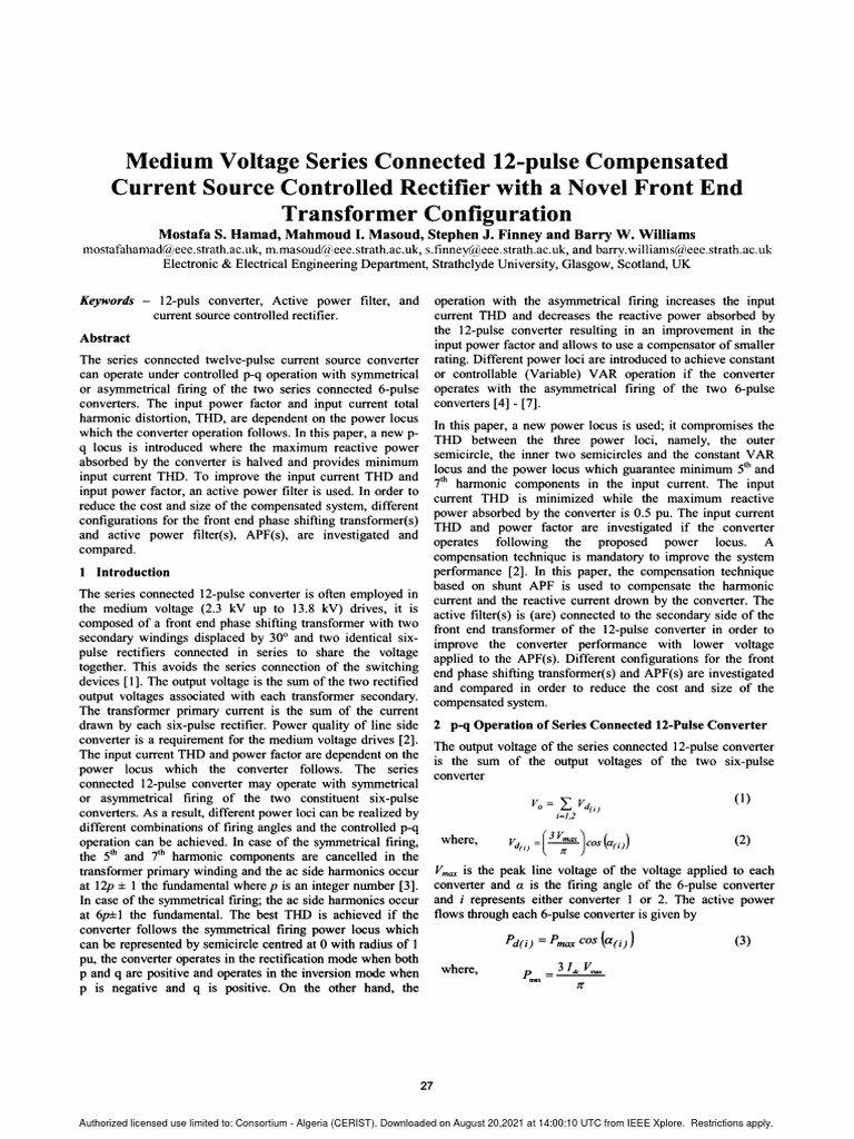 12-Pulse Converter with Novel Transformer Design | PDF | Rectifier ...
