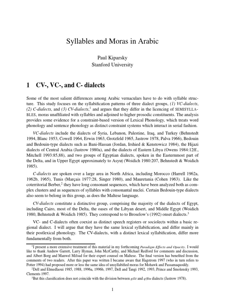 Arabic Dialect Syllable Structures | PDF | Syllable | Stress (Linguistics)