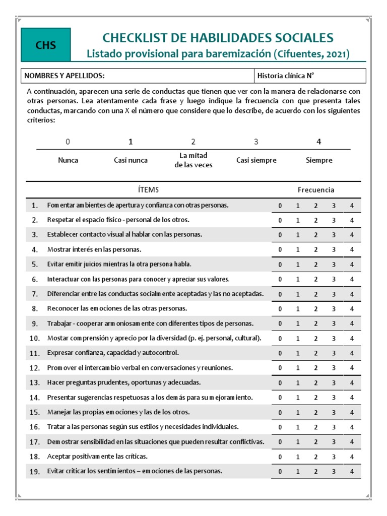 Checklist de Habilidades Sociales | PDF | Conceptos psicologicos ...