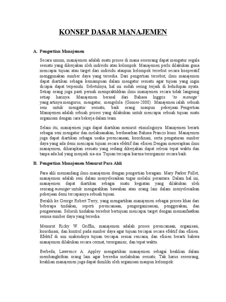 Konsep Dasar Manajemen | PDF