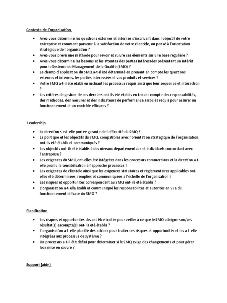 Questionnaire D'auto Evaluation Audit Qualite | PDF | Business