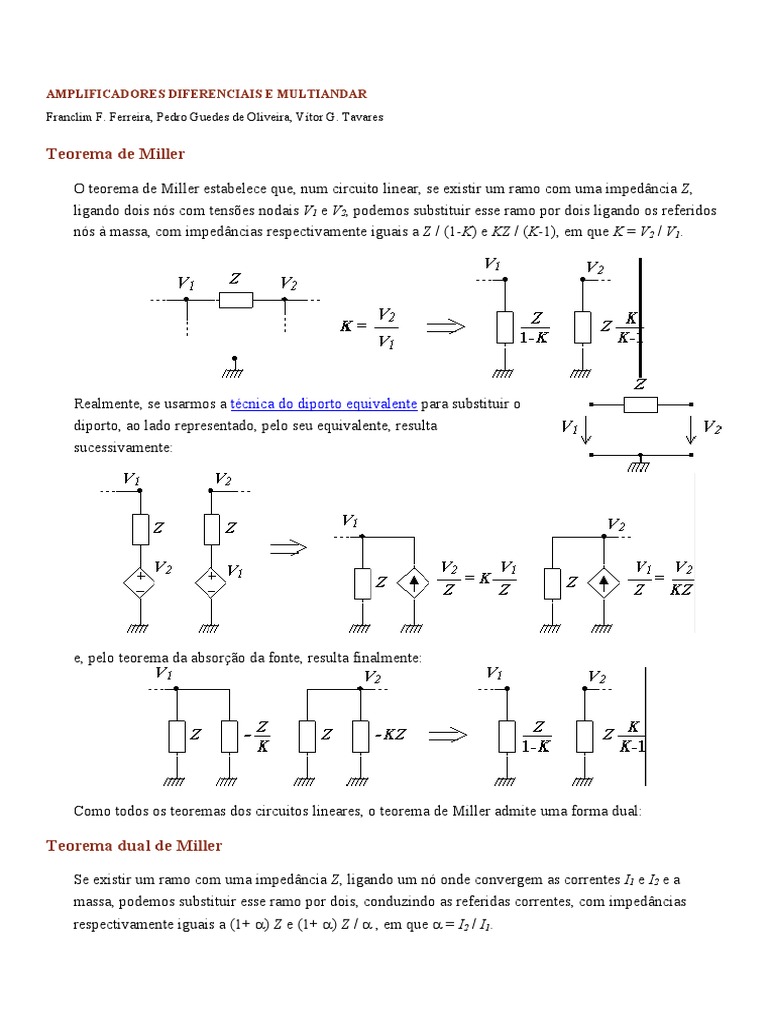 Teoremas de Miller e Millman em Circuitos | PDF | Rede elétrica ...