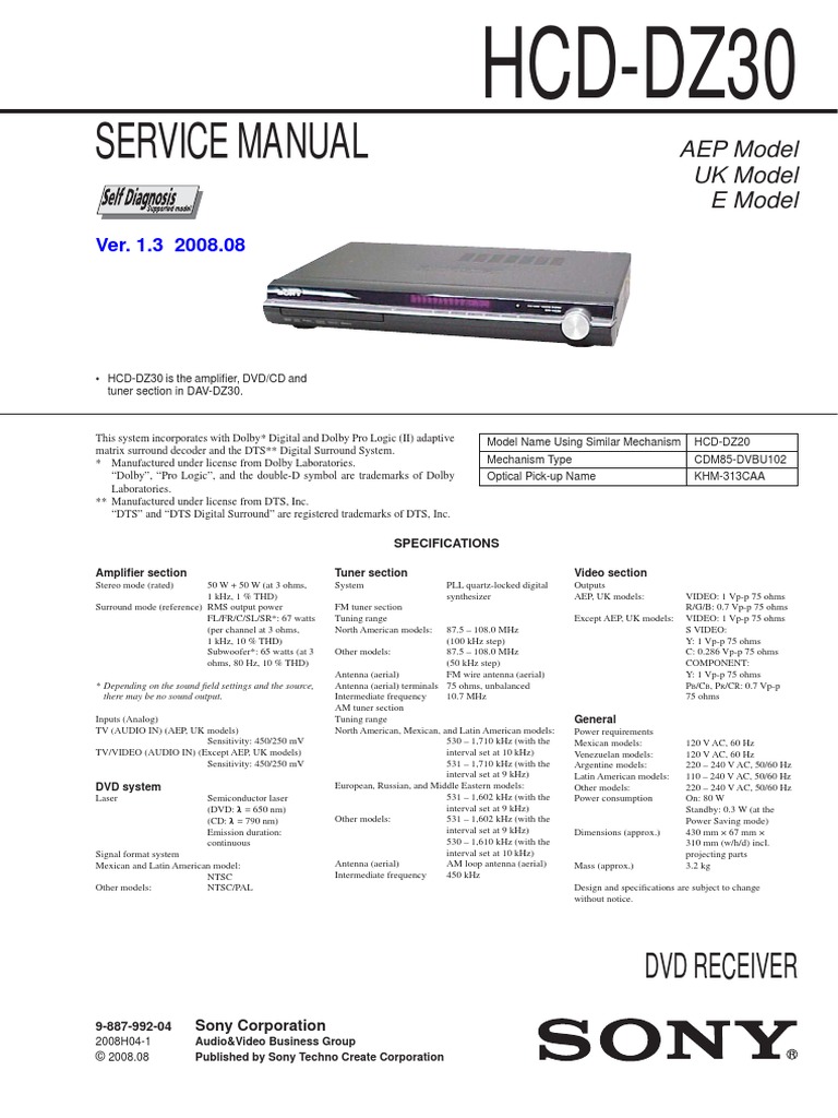 Service Manual: DVD Receiver | PDF | Compact Disc | Dvd