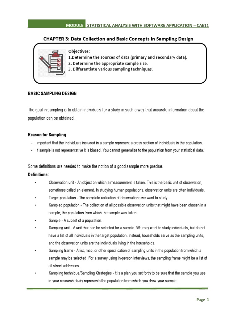 CHAPTER 3: Data Collection and Basic Concepts in Sampling Design ...