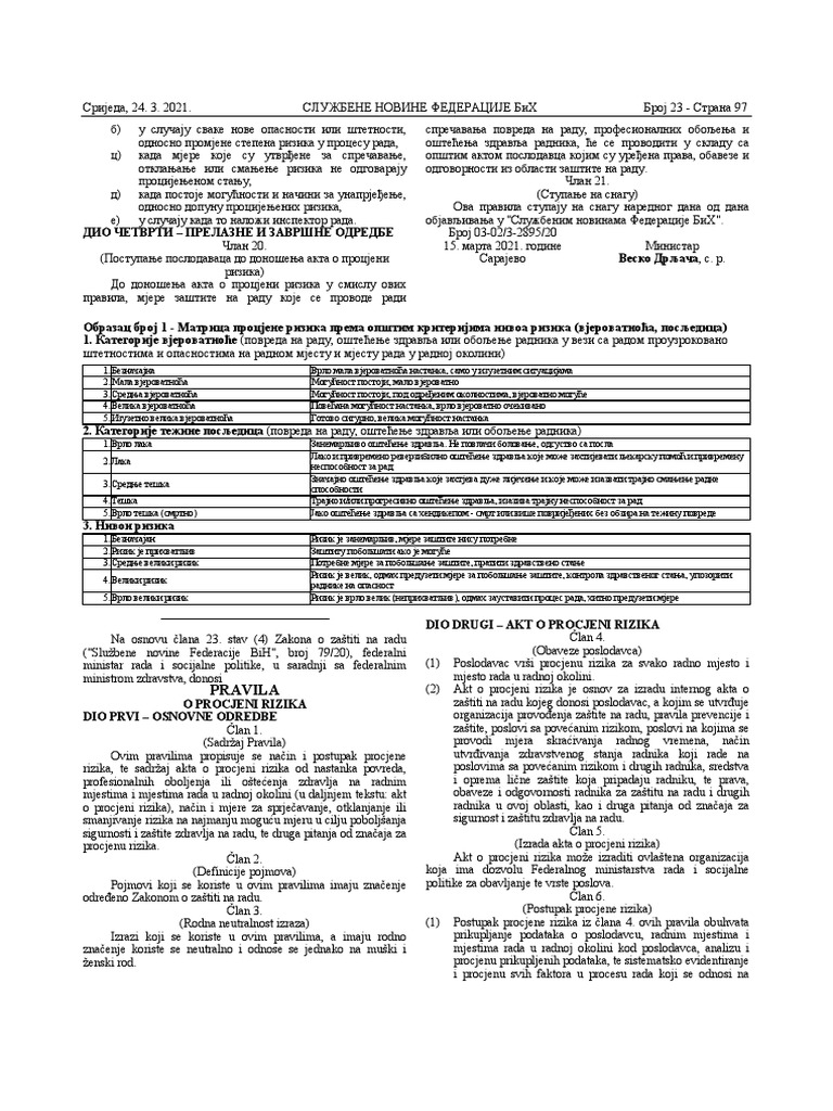 Pravila o Procjeni Rizika - Bosanski Jezik 1 | PDF