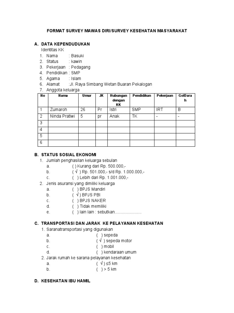 Format Survey Mawas Diri (SMD) | PDF