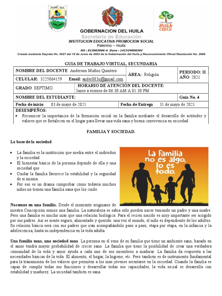 Clase Religión Grado Septimnmo La Familia | PDF | Familia | Amor