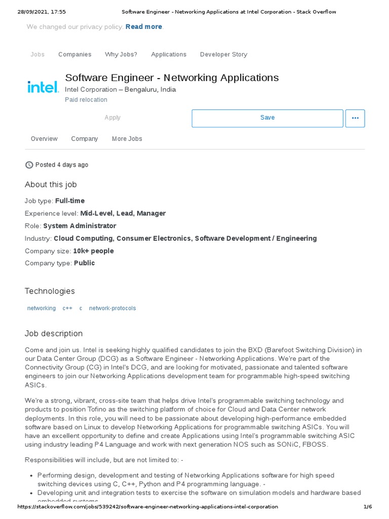 Software Engineer - Networking Applications at Intel Corporation ...