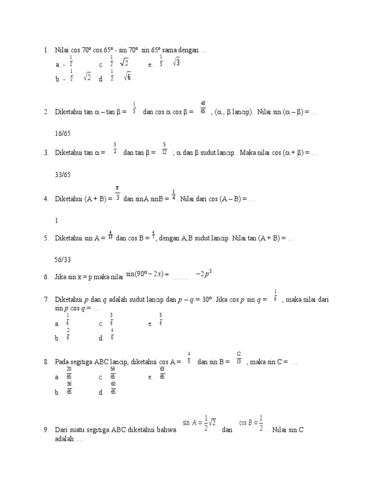 Rumus Jumlah Dan Hasil Kali Trigonometri | PDF