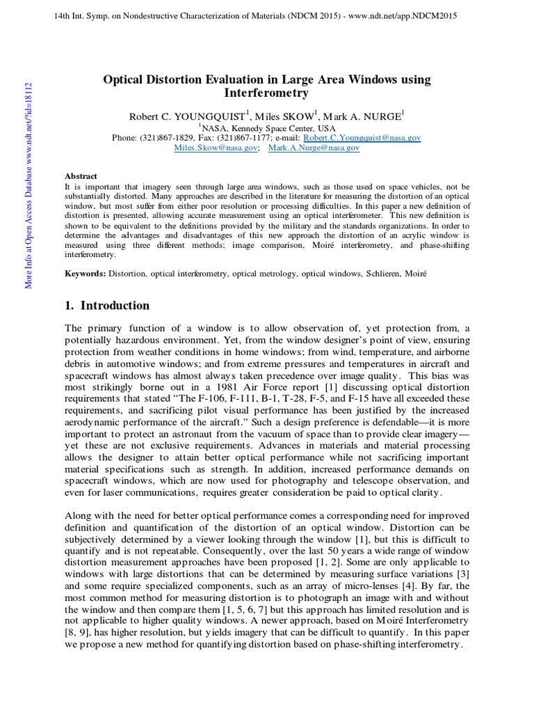 NASA Optical Distortion Evaluation in Large Area Windows Using Interferometry | PDF ...