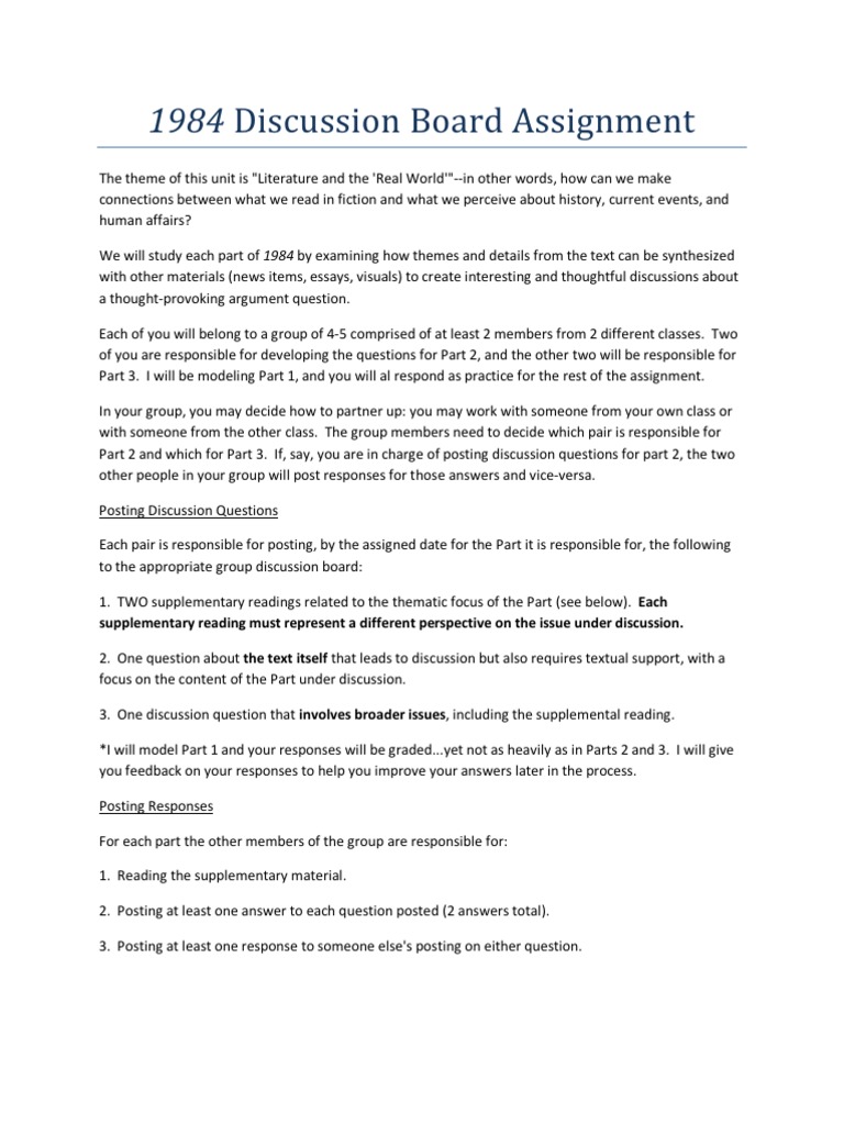 1984 Discussion Board Assignment | Download Free PDF | Question | News
