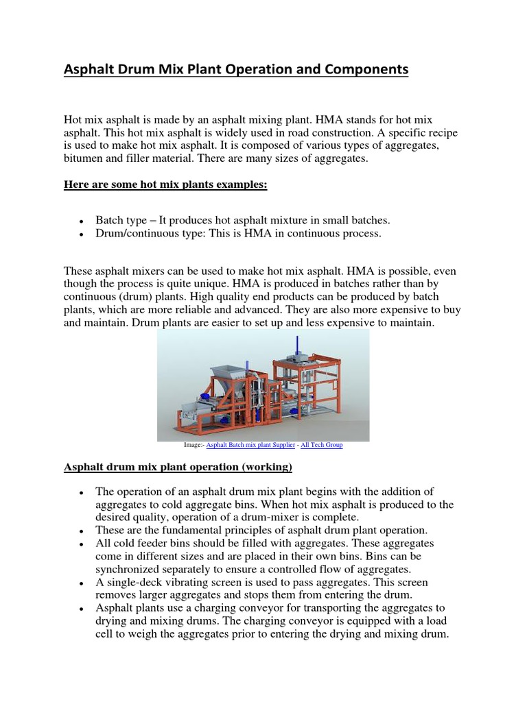 Asphalt Drum Mix Plant Operation and Components | PDF | Asphalt ...