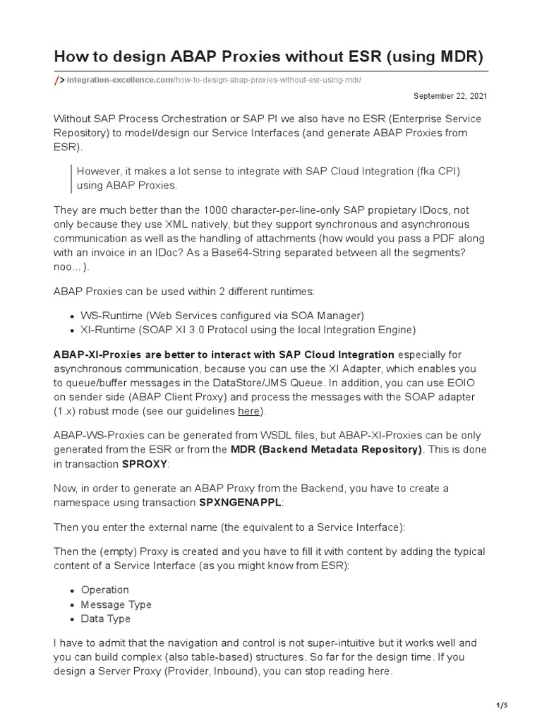 How To Design ABAP Proxies Without ESR Using MDR | PDF | Proxy Server | Soap