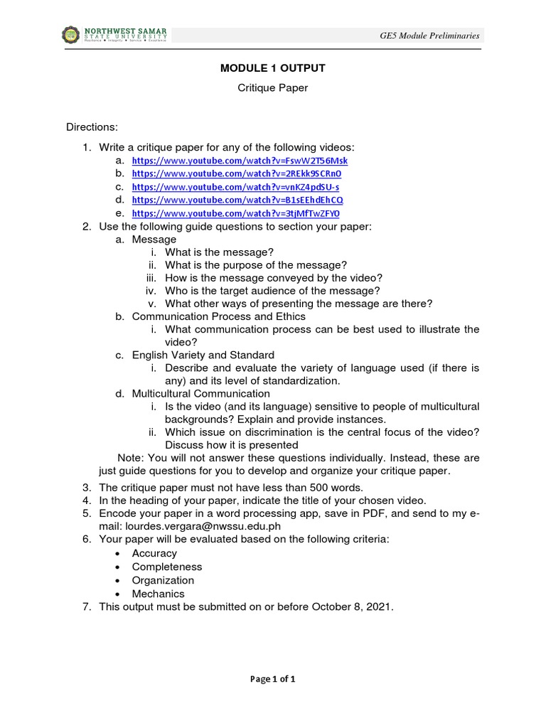 GE5 Module 1 Output | PDF
