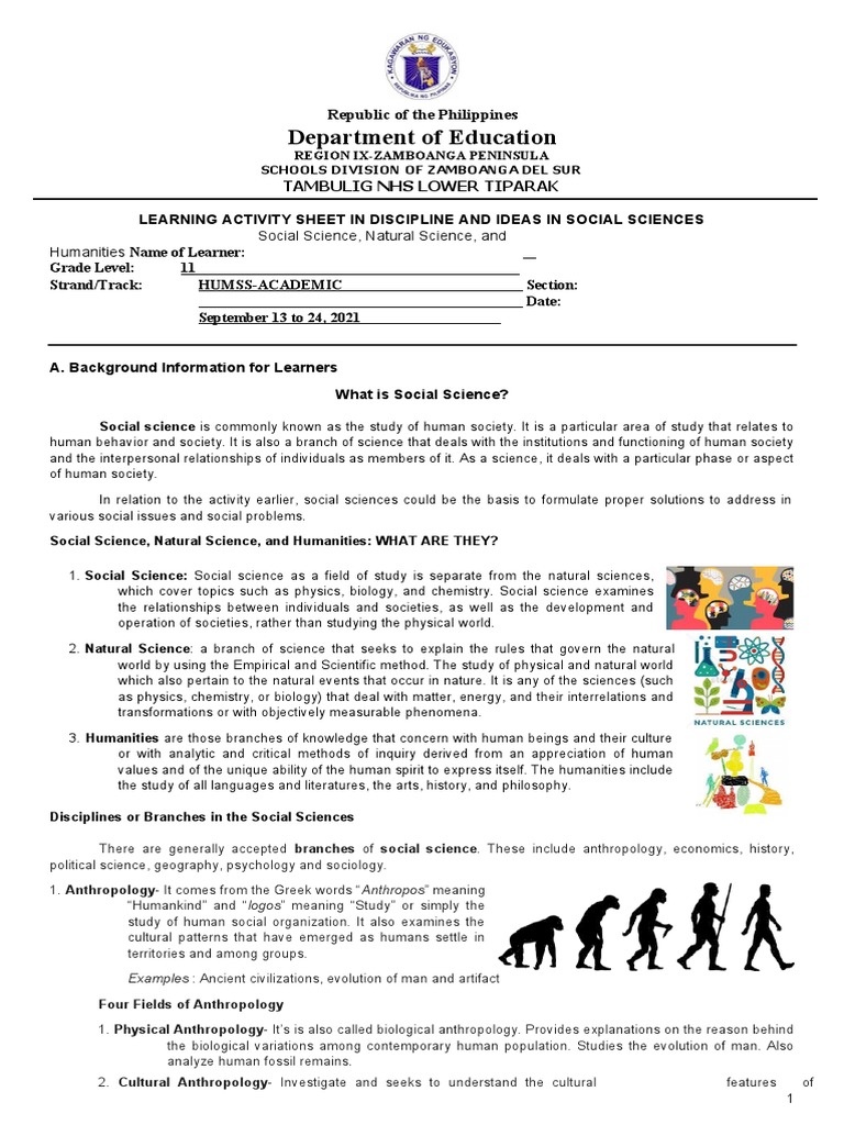 DISS Learning Activity Sheet QUARTER 1 WEEK 1 and 2 | PDF | Social ...