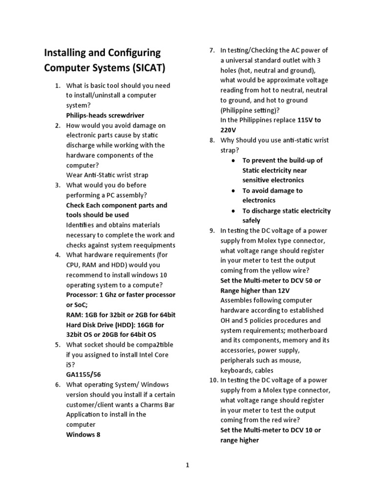 Installing and Configuring Computer Systems - Q0A | PDF | Bios | Installation (Computer Programs)