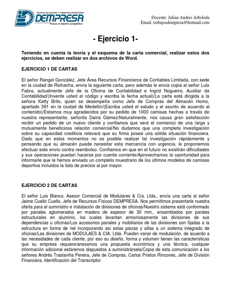 Ejercicio Cartas Comerciales | PDF | Contabilidad | Economias