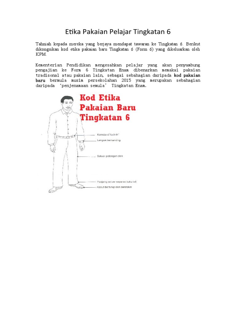 Etika Pakaian Pelajar Tingkatan 6 2021 | PDF