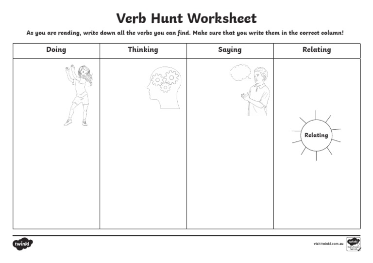 Verb Hunt Worksheet | PDF