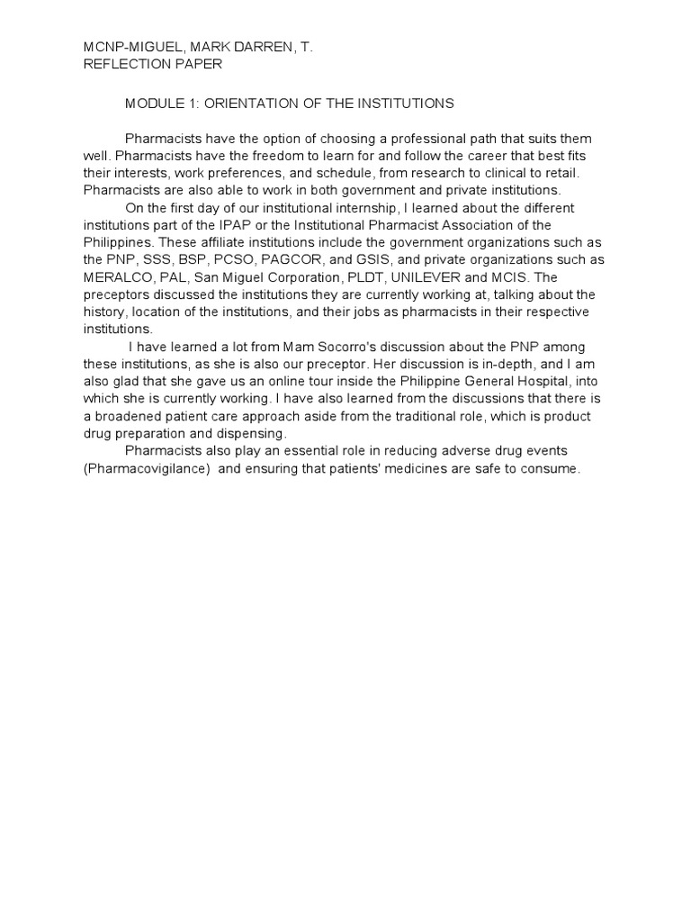 Reflection Paper | PDF | Pharmacy | Pharmacovigilance