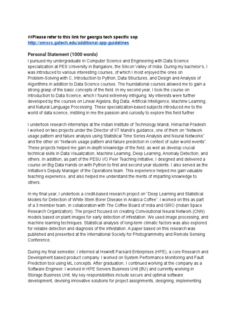 Personal Statement (1000 Words) : ##Please Refer To This Link For ...