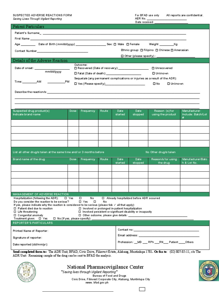 Suspected Adverse Reactions Form 0 | PDF | Adverse Effect ...