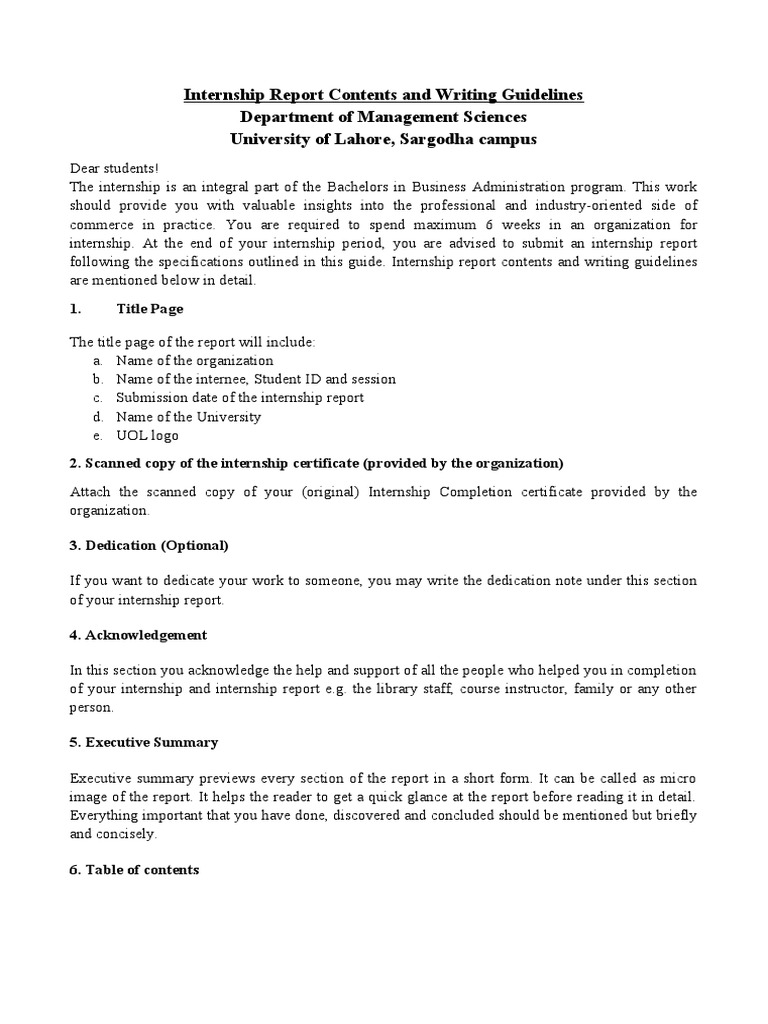 BBA Internship Report Contents | Download Free PDF | Internship | Job ...