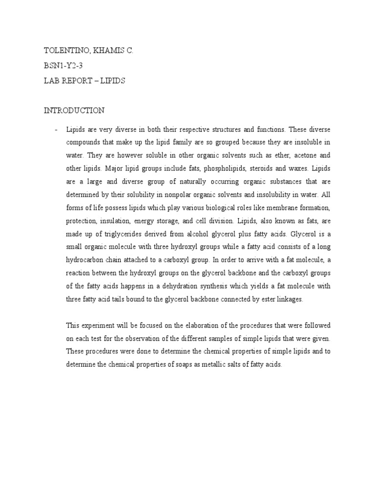 Lab Report Lipids | PDF | Lipid | Solubility