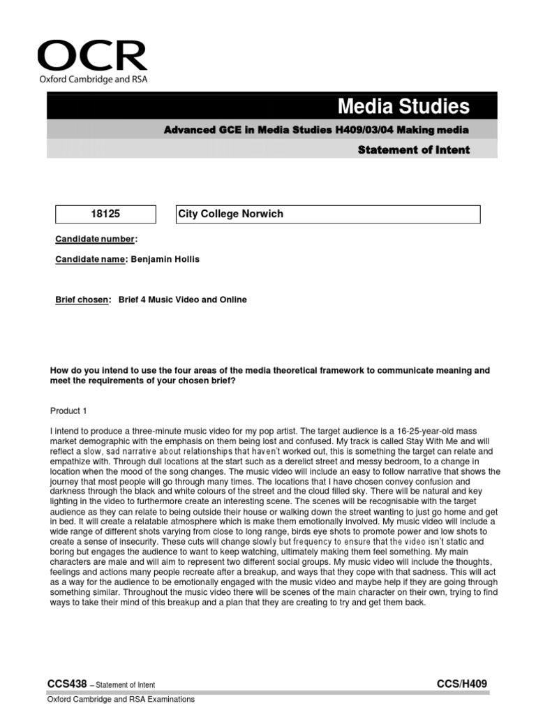 A Level Media Studies Statement of Intent Form Ocr | PDF | Websites ...