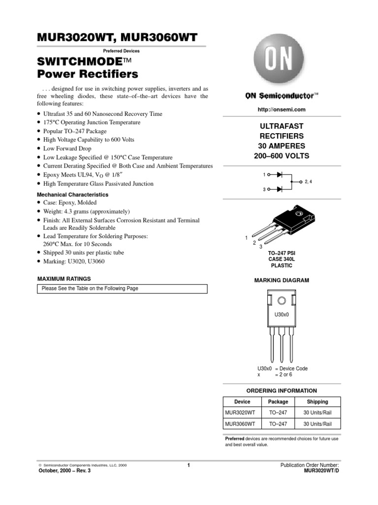 Diodo Mur 3060WT | PDF | Rectifier | Voltage