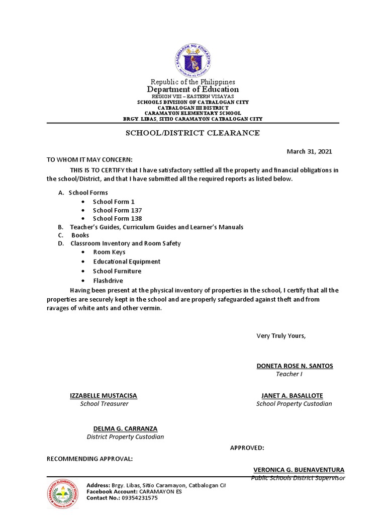 Department of Education: School/District Clearance | PDF