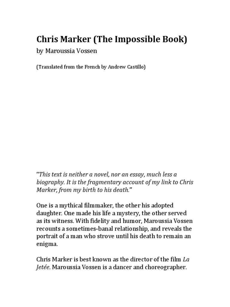 Chris Marker The Impossible Book | PDF | Eastern Orthodox Church