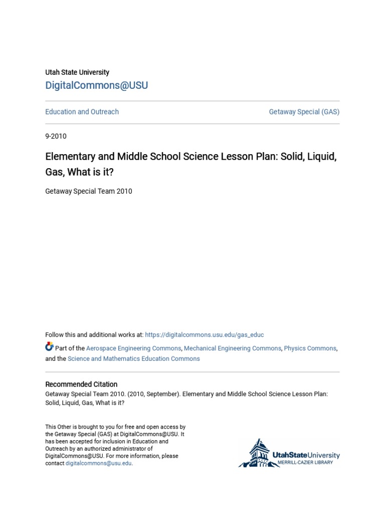 Elementary and Middle School Science Lesson Plan - Solid Liquid | PDF ...
