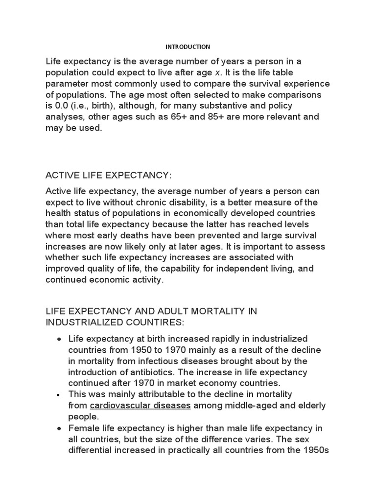 Life Expectancy | PDF | Life Expectancy | Dementia