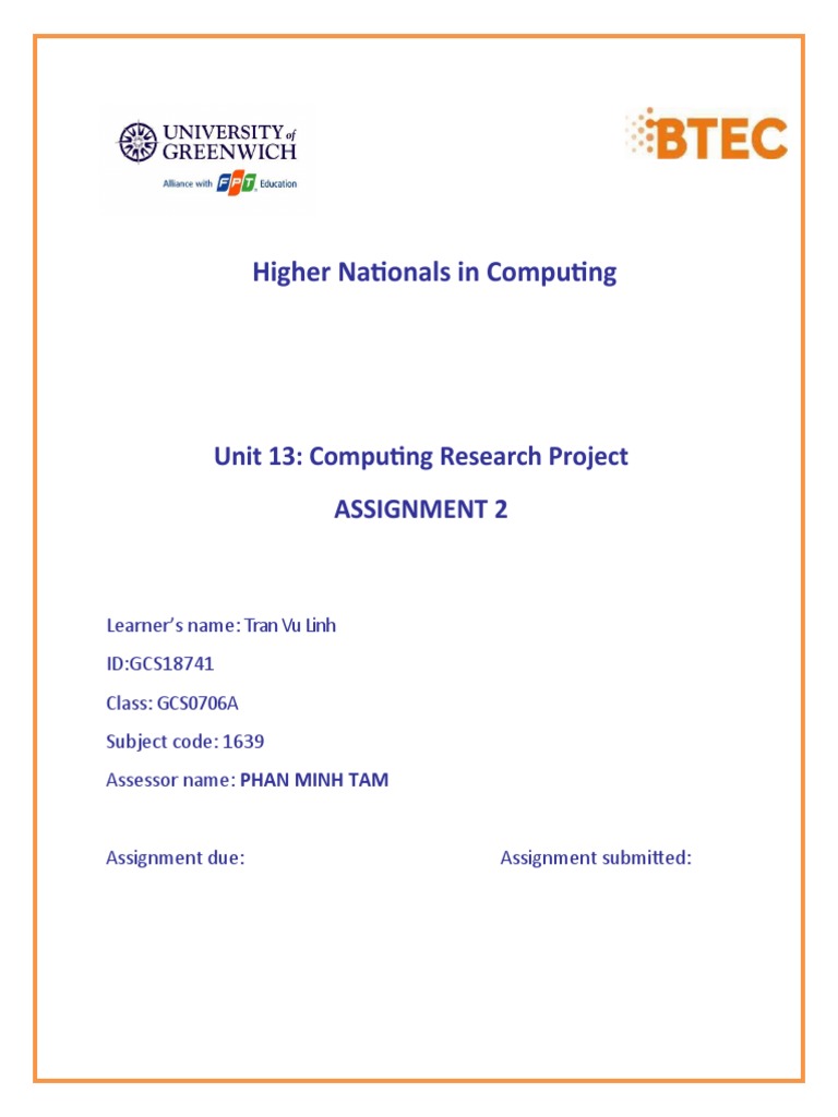 Higher Nationals in Computing: Unit 13: Computing Research Project Assignment 2 | PDF | Survey ...