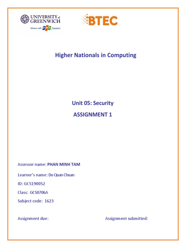 Higher Nationals in Computing: Unit 05: Security Assignment 1 | PDF | Ip Address | Malware