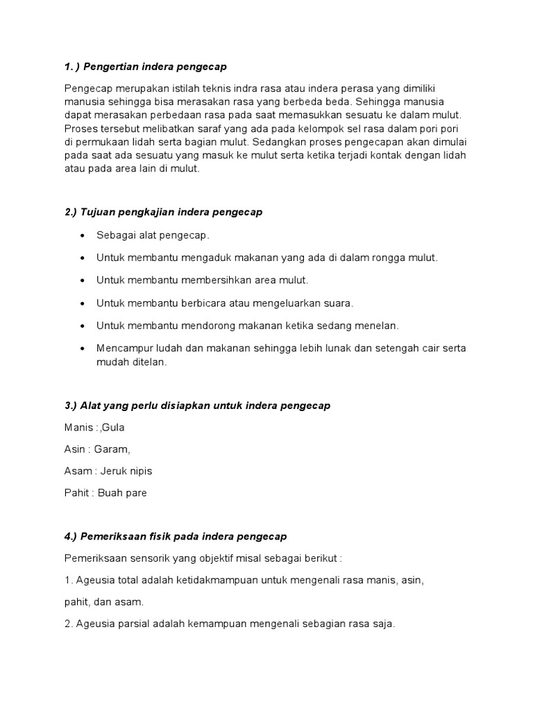 Pengertian dan Pemeriksaan Indera Pengecap | PDF | Pengembangan Diri