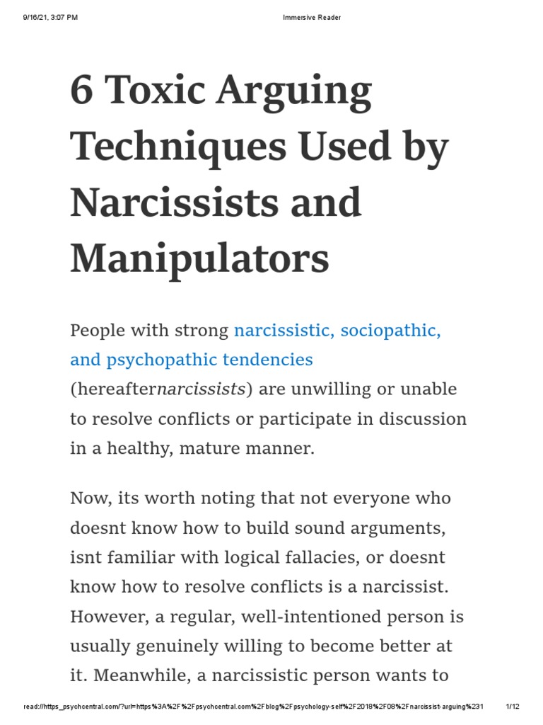 Toxic Argument Tactics of Narcissists | PDF | Bullying | Narcissism