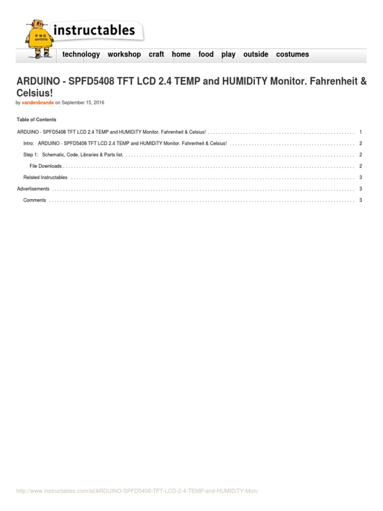 Arduino Spfd5408 TFT LCD 2 4 Temp and Humidity Mon | PDF | Arduino ...