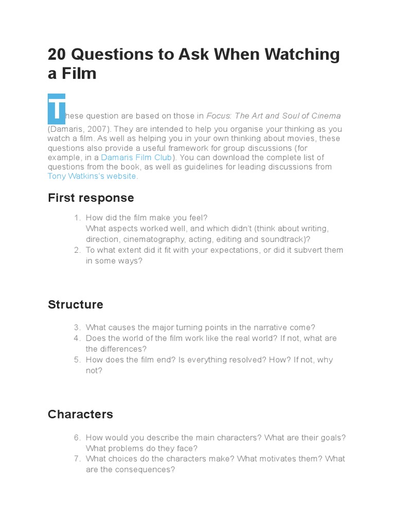 20 Questions To Ask When Watching A Film | PDF | God | Spirituality