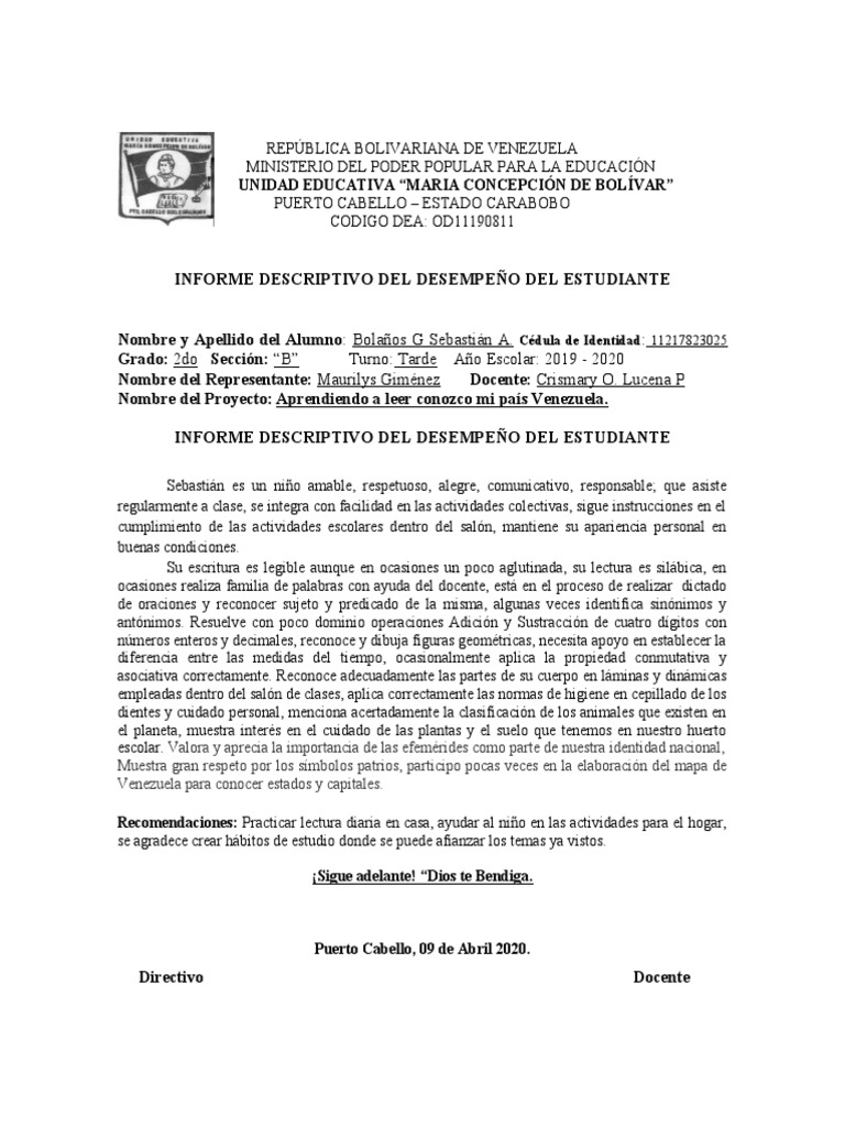 Boletas 2 Lapso M.C.B | PDF | Venezuela | Maestros