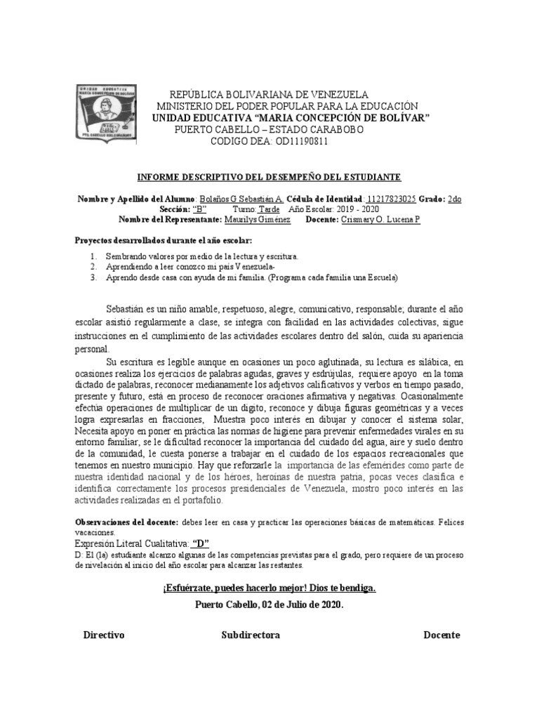 Boletas 3lapso M.C.B (Autoguardado) | PDF | Maestros | Venezuela