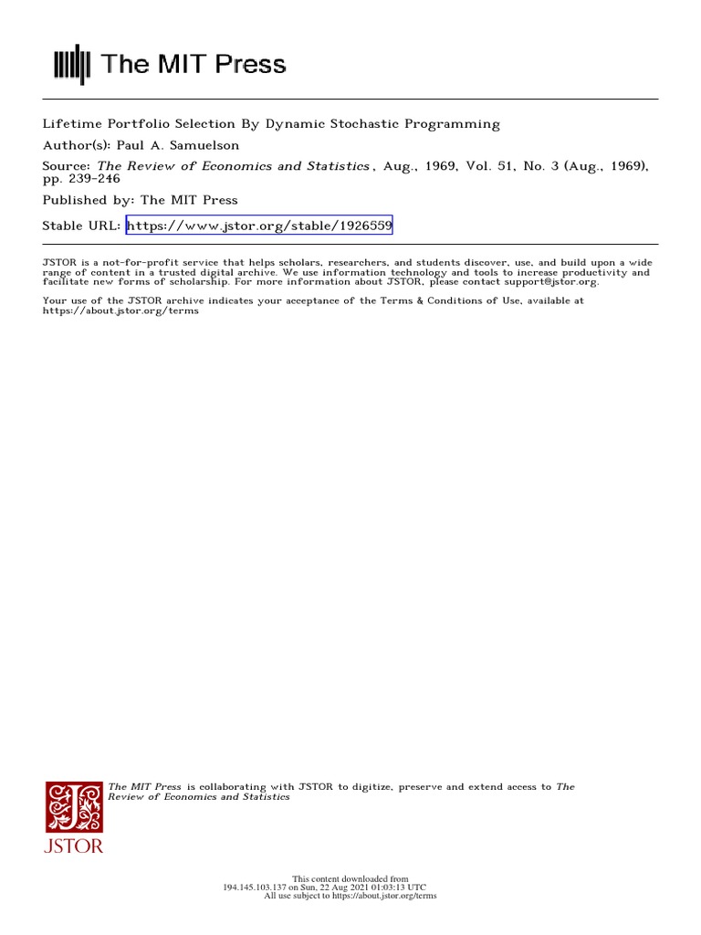 Lifetime Portfolio Selection by Dynamic Stochastic Programming ...