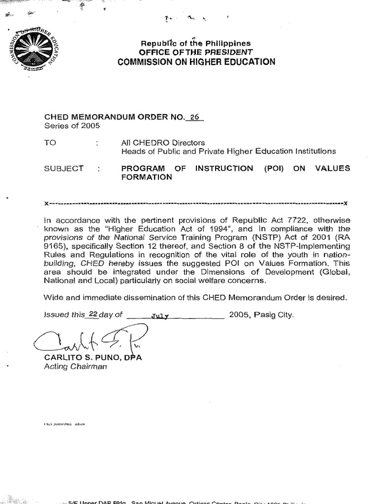 CHED POI For Values Education | PDF